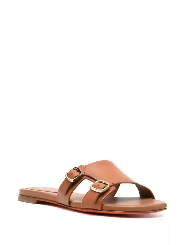 Santoni Double-buckle Leather Sandals - Brown