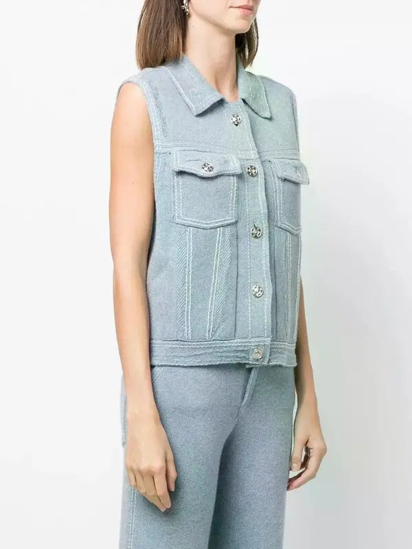 BARRIE Knitted Sleeveless Jacket - Blue