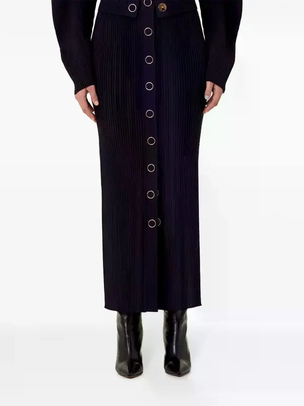 NICHOLAS Ribbed Knit Maxi Skirt With Press-stud Placket