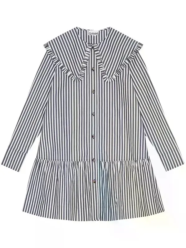 GANNI Striped Cotton Shirt Dress - Black