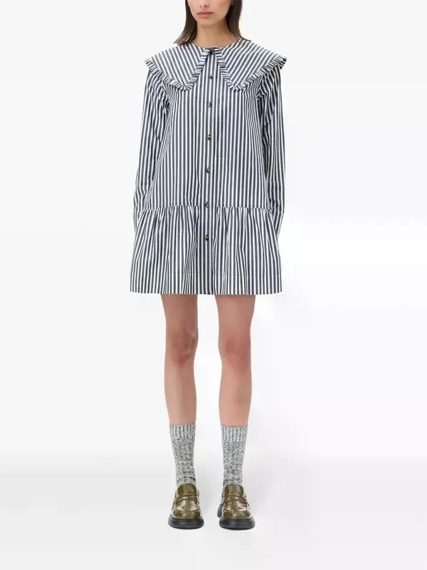 GANNI Striped Cotton Shirt Dress