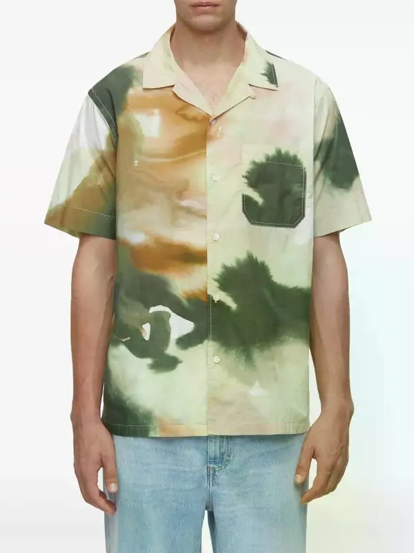 Closed Abstract-pattern Short-sleeve Cotton Shirt