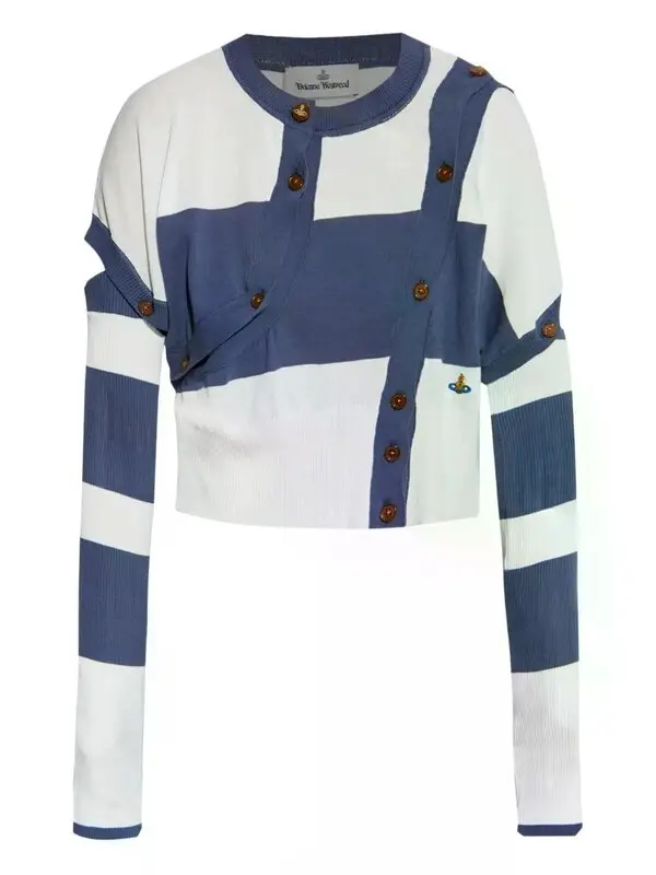 VIVIENNE WESTWOOD Striped Button-detail Cropped Cardigan - Blue