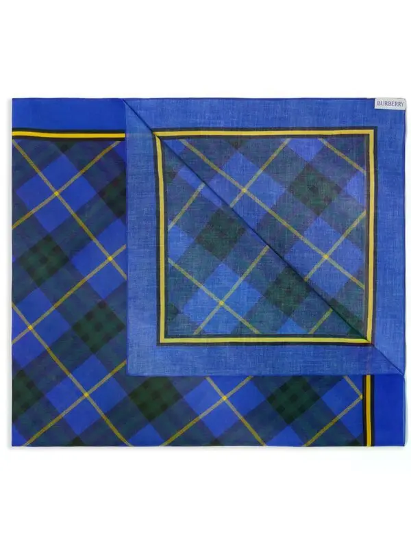 Burberry Checked Cotton Scarf - Blue