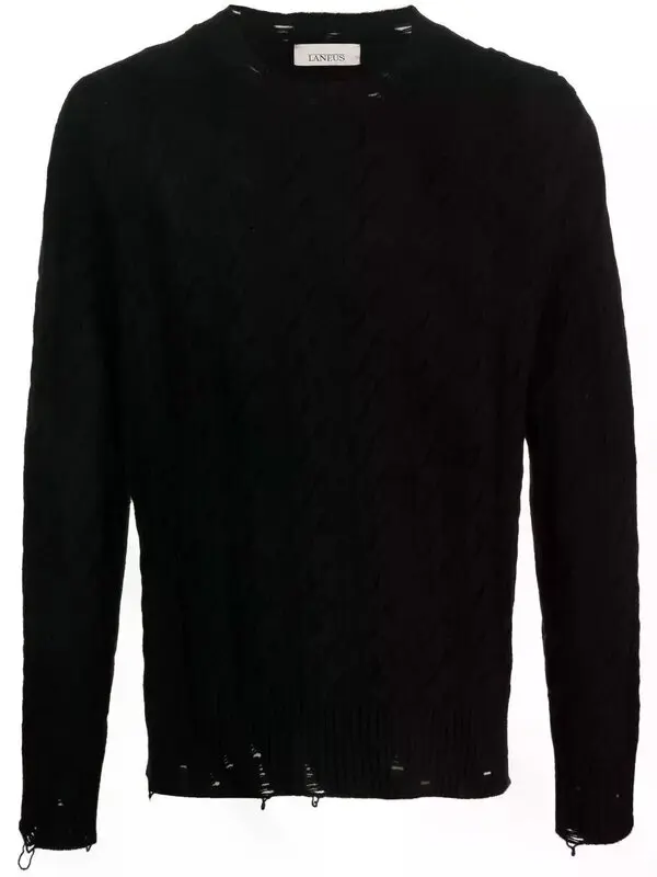 LANEUS Cable-knit Crew Neck Sweater