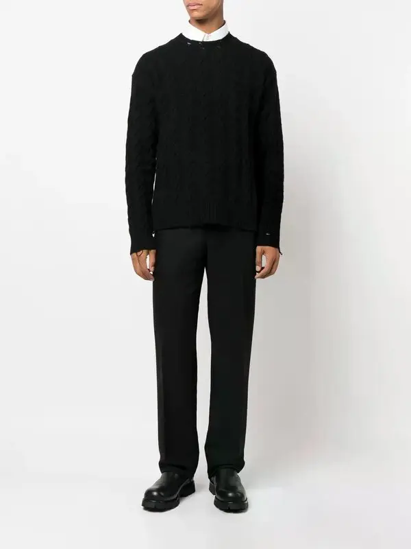 LANEUS Cable-knit Crew Neck Sweater