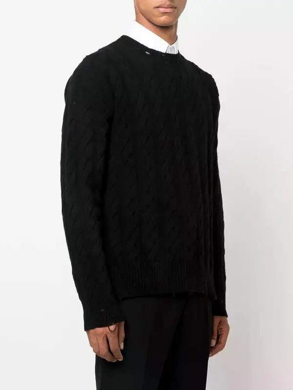 LANEUS Cable-knit Crew Neck Sweater