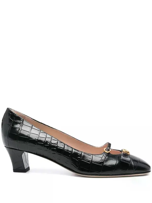 Valentino Garavani Croc Effect Bow Detail Mary Jane Pumps - Black