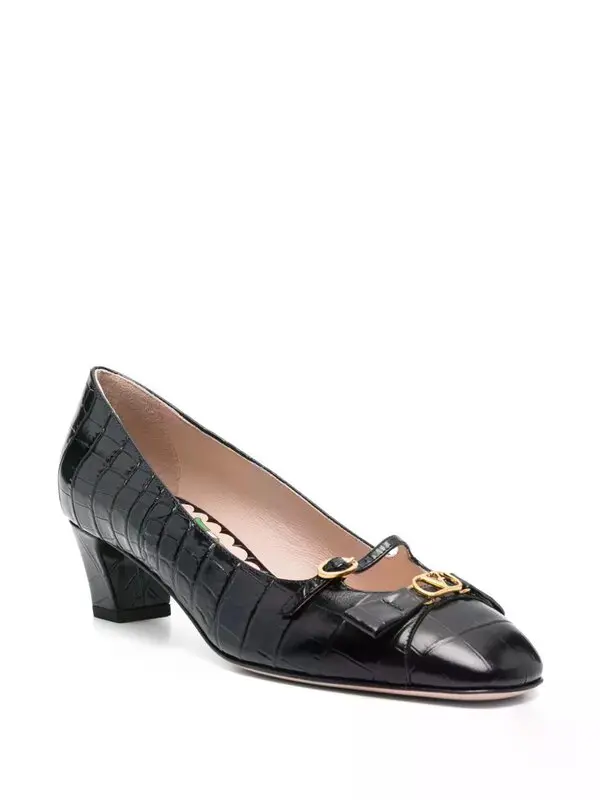 Valentino Garavani Croc Effect Bow Detail Mary Jane Pumps - Black