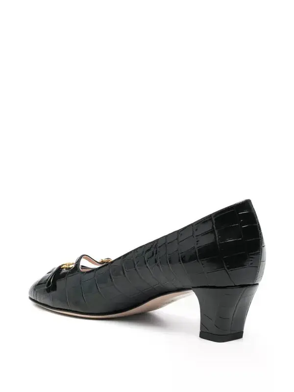 Valentino Garavani Croc Effect Bow Detail Mary Jane Pumps - Black