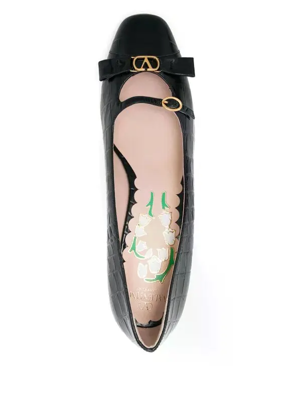 Valentino Garavani Croc Effect Bow Detail Mary Jane Pumps - Black