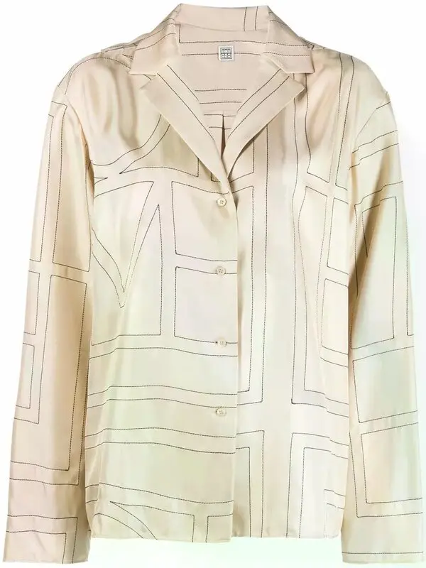 TOTEME Monogram Silk Pajama Shirt - Neutrals