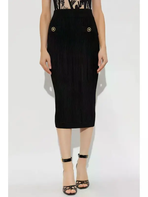Balmain Ribbed Midi Skirt - Black