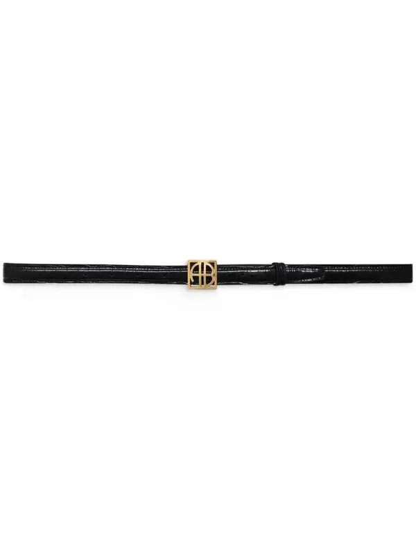 ANINE BING Monogram Plaque Leather Belt - Black