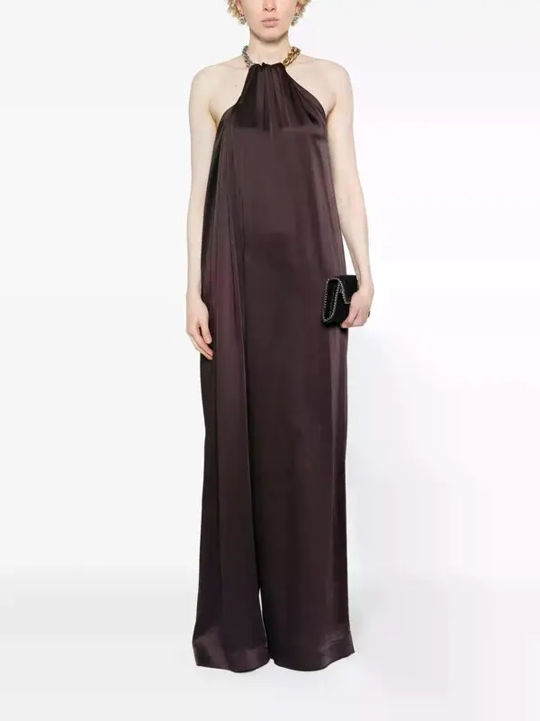 Stella McCartney Chocolate Satin Chain-link Halterneck Wide-leg Jumpsuit