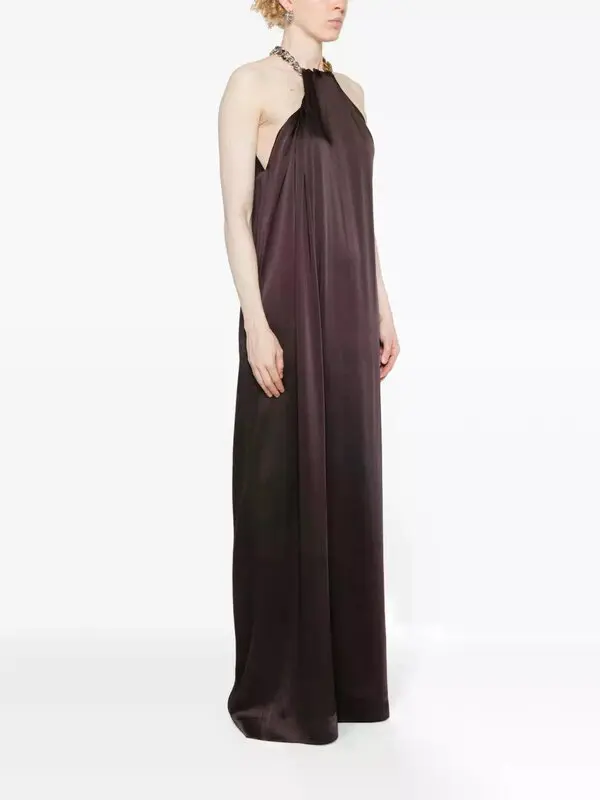Stella McCartney Chocolate Satin Chain-link Halterneck Wide-leg Jumpsuit
