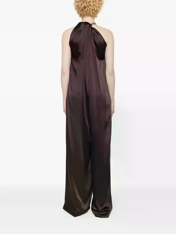 Stella McCartney Chocolate Satin Chain-link Halterneck Wide-leg Jumpsuit