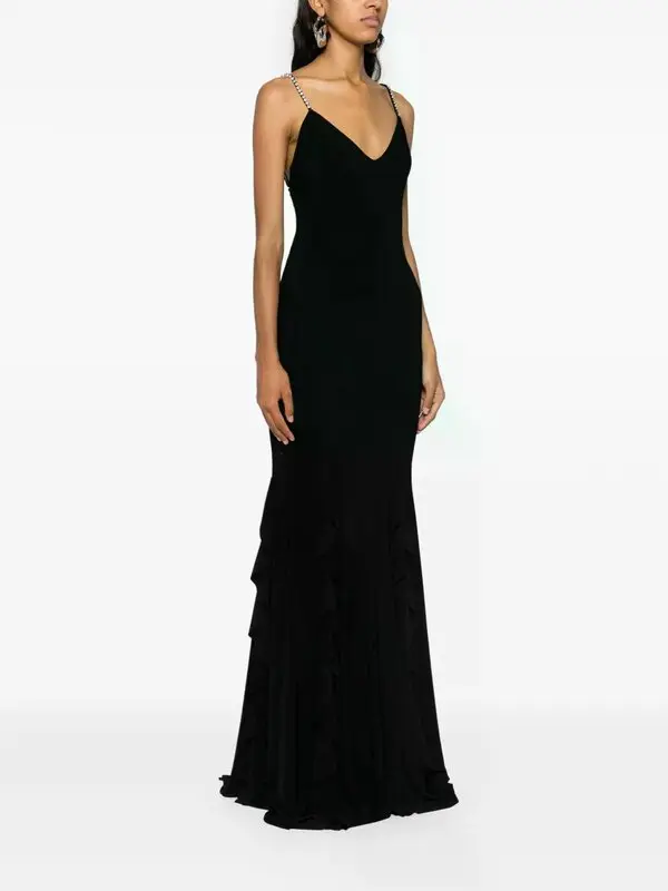 NISSA Ruffled Chiffon Maxi Dress - Black
