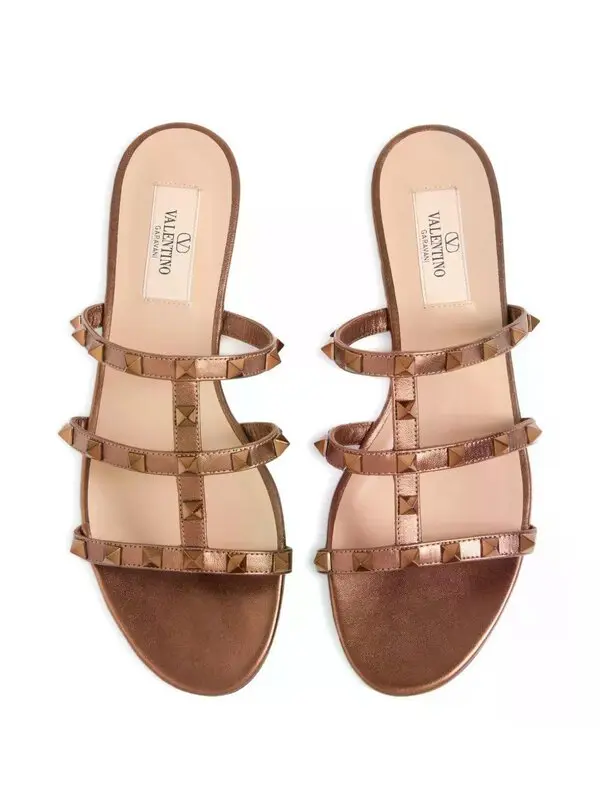 Valentino Garavani Rockstud Flat Metallic Slide Sandals