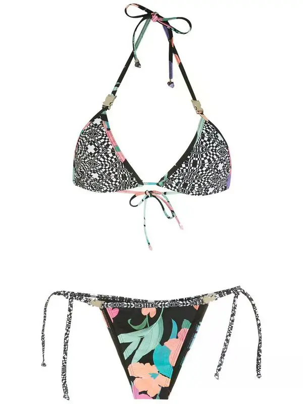 AMIR SLAMA Print Hibiscus Bikini Set - Black