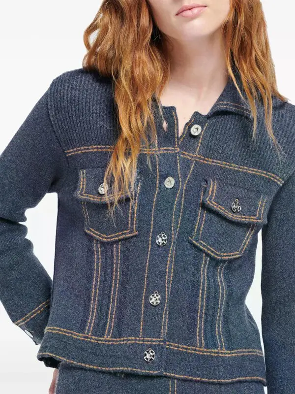 BARRIE Contrast-stitch Knitted Jacket