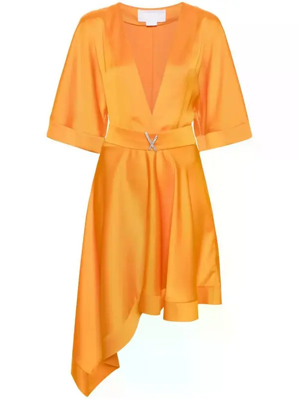 GENNY Belted Asymmetric Midi Dress