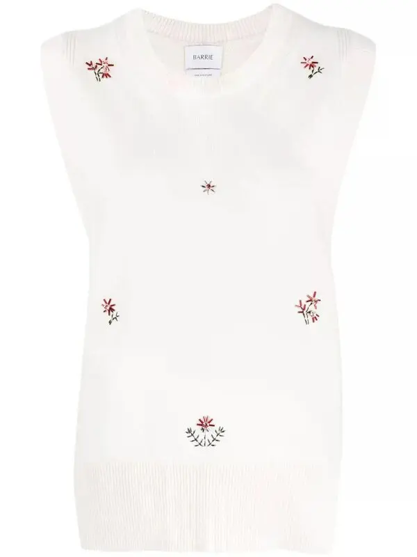 BARRIE Floral Embroidered Cashmere Top - Neutrals