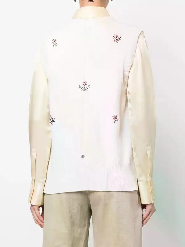 BARRIE Floral Embroidered Cashmere Top - Neutrals