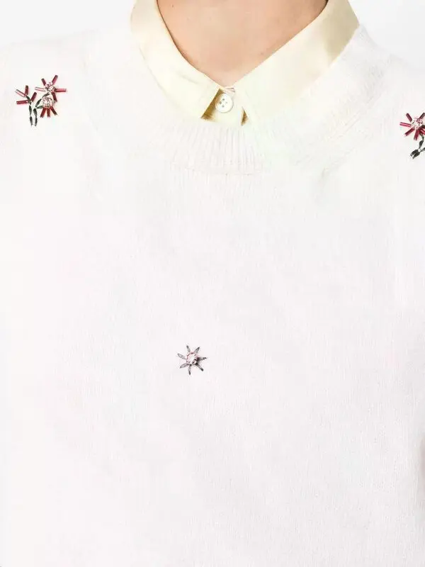 BARRIE Floral Embroidered Cashmere Top - Neutrals