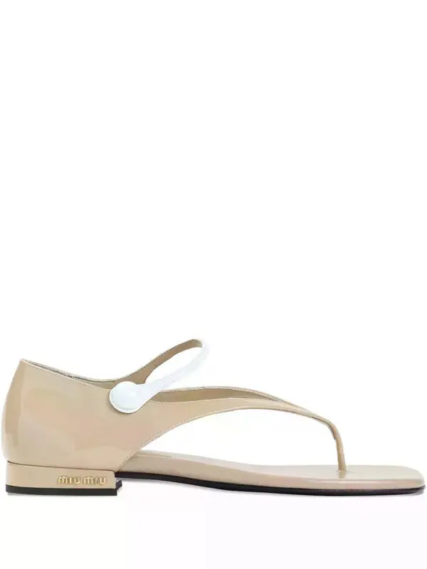 Miu Miu Open-toe Leather Flat Sandals With Side Button Fastening
