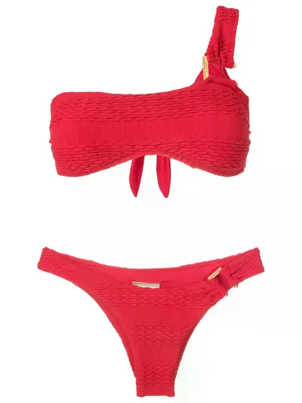 AMIR SLAMA Textured One-shoulder Bikini - Red