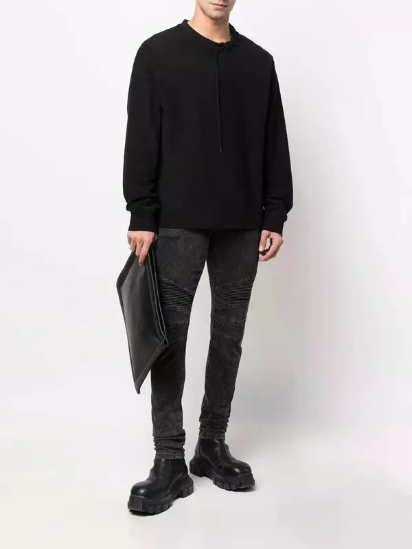 Balmain Ribbed Slim-cut Bleached Jeans - Black