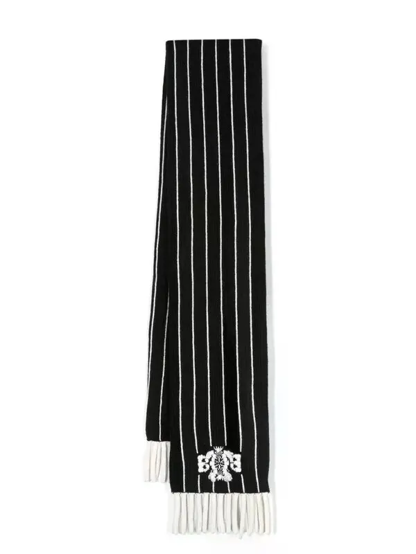 BARRIE Stripe-print Logo-crest Scarf - Black