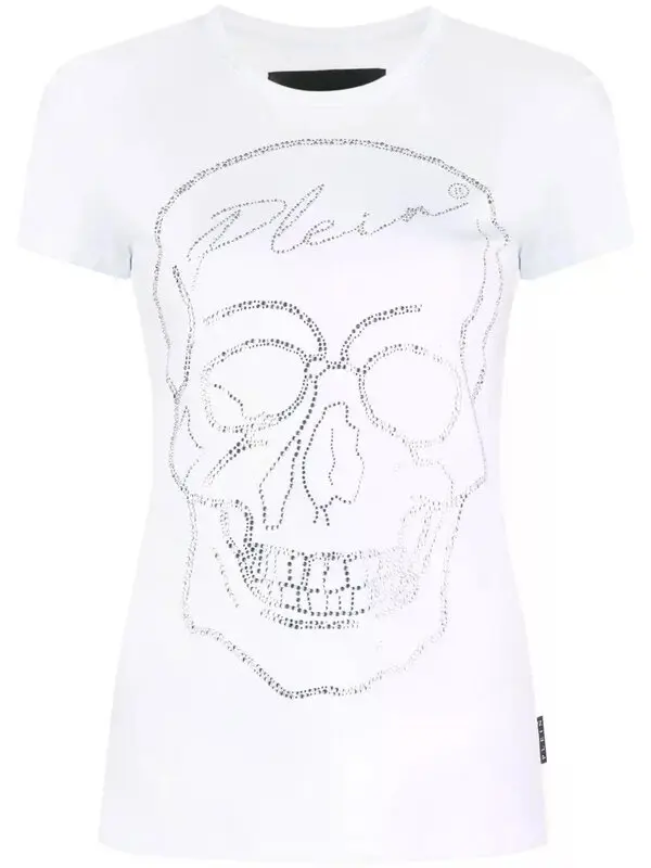 Philipp Plein Skull Motif Rhinestone-embellished T-shirt - White