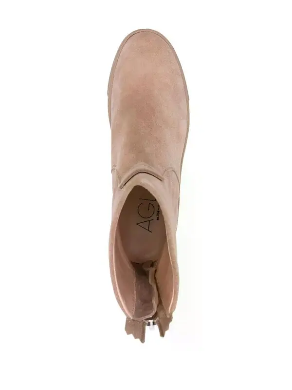 Agl Calf Suede Ankle Boots With Rear Zip