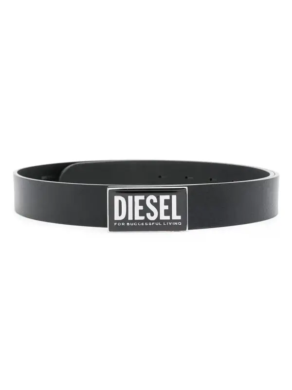 DIESEL® Logo-plaque Leather Belt - Black