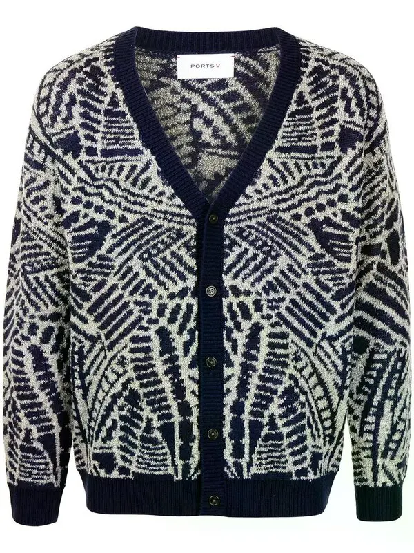 PORTS V Abstract Pattern Print Cardigan