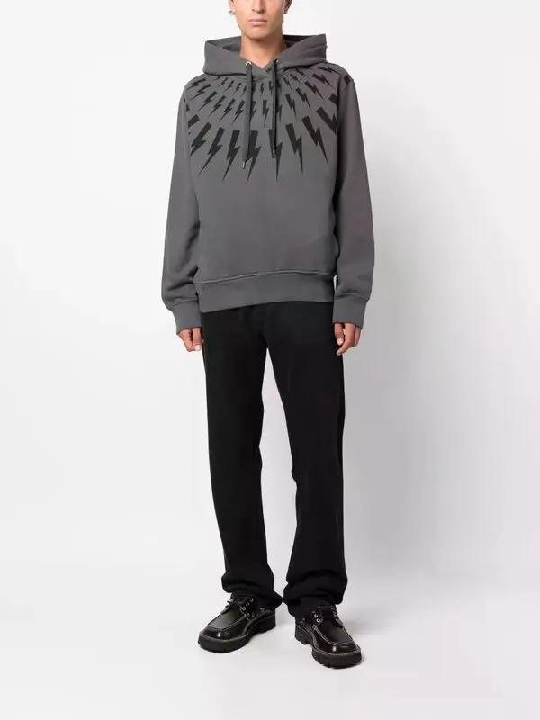 Neil Barrett Thunderbolt Print Cotton Hoodie - Grey