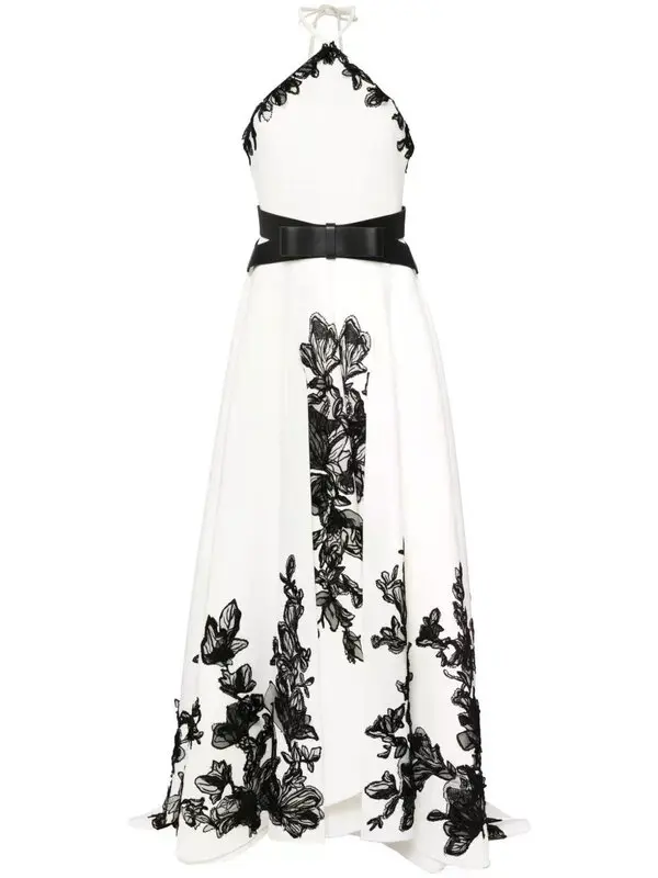 SAIID KOBEISY Floral-embroidered Neoprene Gown - White