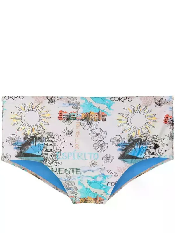 AMIR SLAMA Graphic-print Swim Shorts - Neutrals