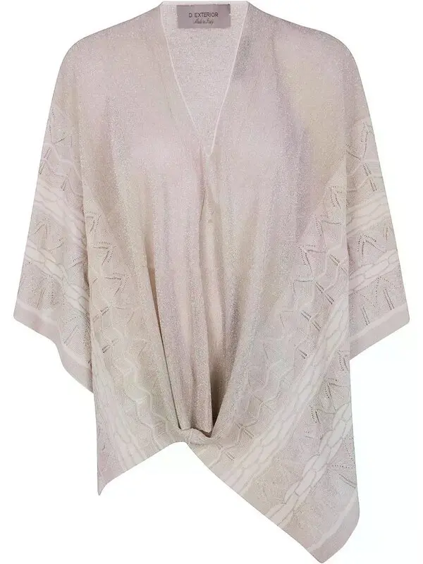 D.exterior V-neck Knitted Top With Three-quarter Length Sleeves