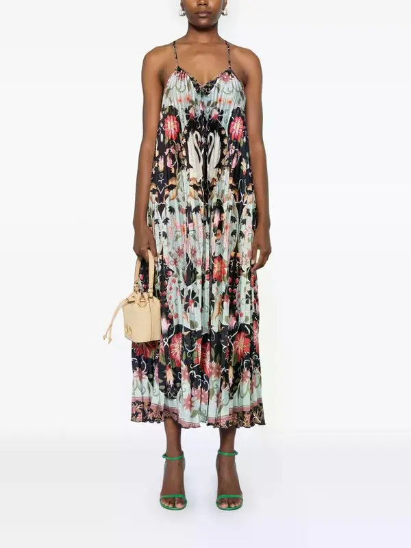 Farm Rio Pleated Sleeveless Midi Dress