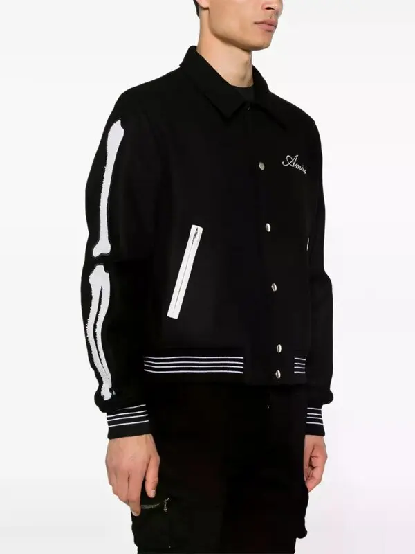 Amiri Varsity Jacket With Embroidered Logo And Bone Detail