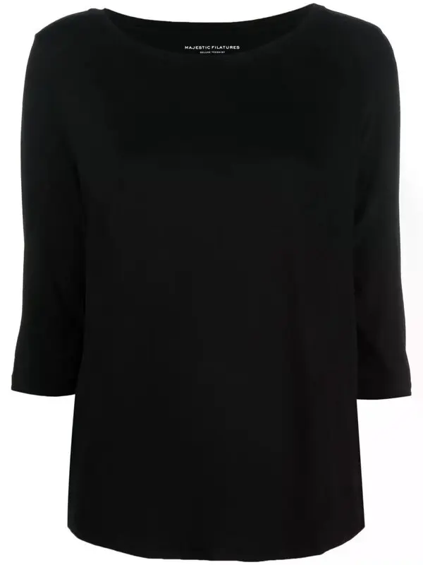 Majestic Filatures Boat-neck Jersey Top - Black