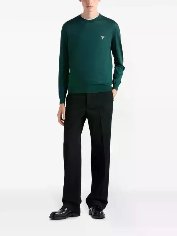 Prada Logo-embroidered Wool Jumper - Green