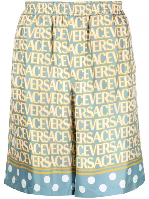 Versace Allover Silk Shorts - Blue