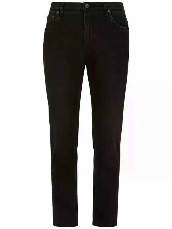 Dolce & Gabbana Tapered-leg Jeans With Logo Appliqu - Black
