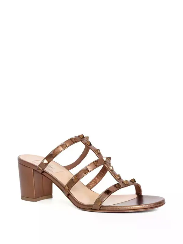Valentino Garavani Rockstud Metallic Nappa Leather Heeled Sandals - Brown