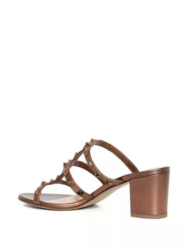 Valentino Garavani Rockstud Metallic Nappa Leather Heeled Sandals - Brown