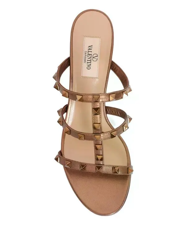 Valentino Garavani Rockstud Metallic Nappa Leather Heeled Sandals - Brown